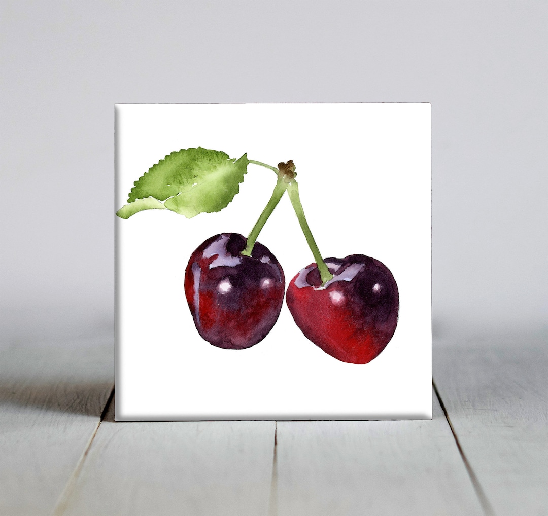 Cherries Ceramic Tile - Fruit Decorative Tile - Food Lover Gift ...