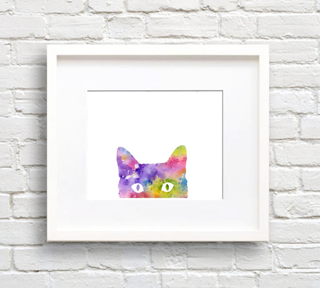 Peeking Cat - Art Print - Wall Decor - Watercolor Painting - Etsy