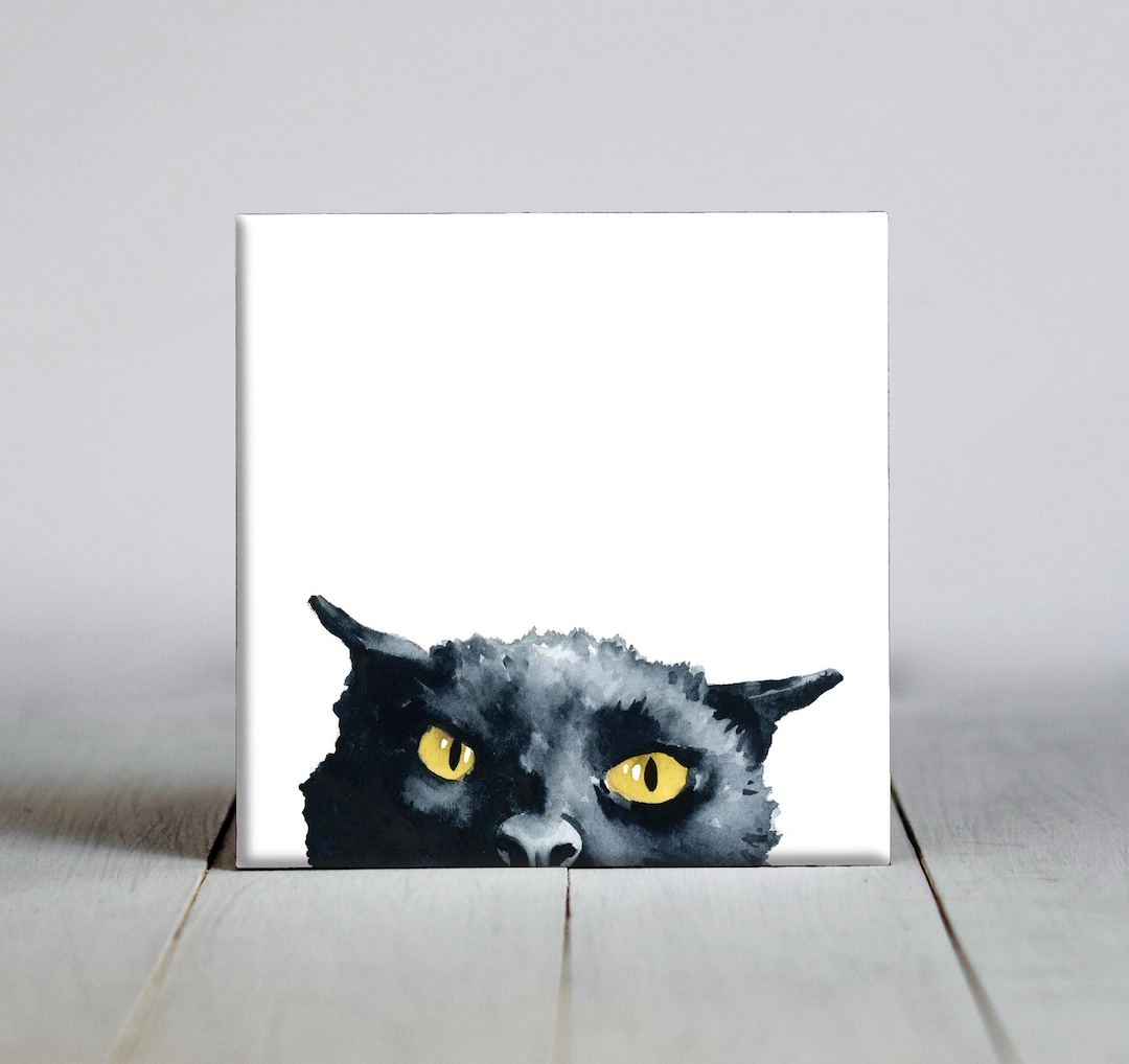 Angry Black Cat Ceramic Tile - Cat Decorative Tile - Pet Lover Gift ...