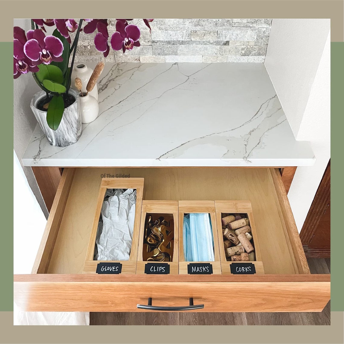 Sandwich Bag Storage Organizer - Premium Bamboo Wooden Box Baggie ...