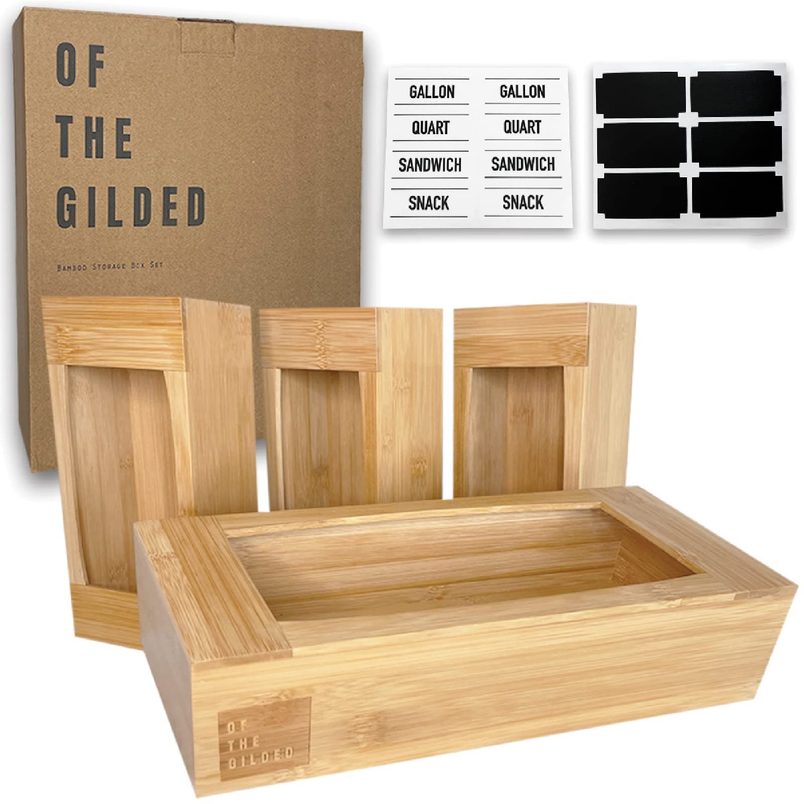 Sandwich Bag Storage Organizer - Premium Bamboo Wooden Box Baggie ...