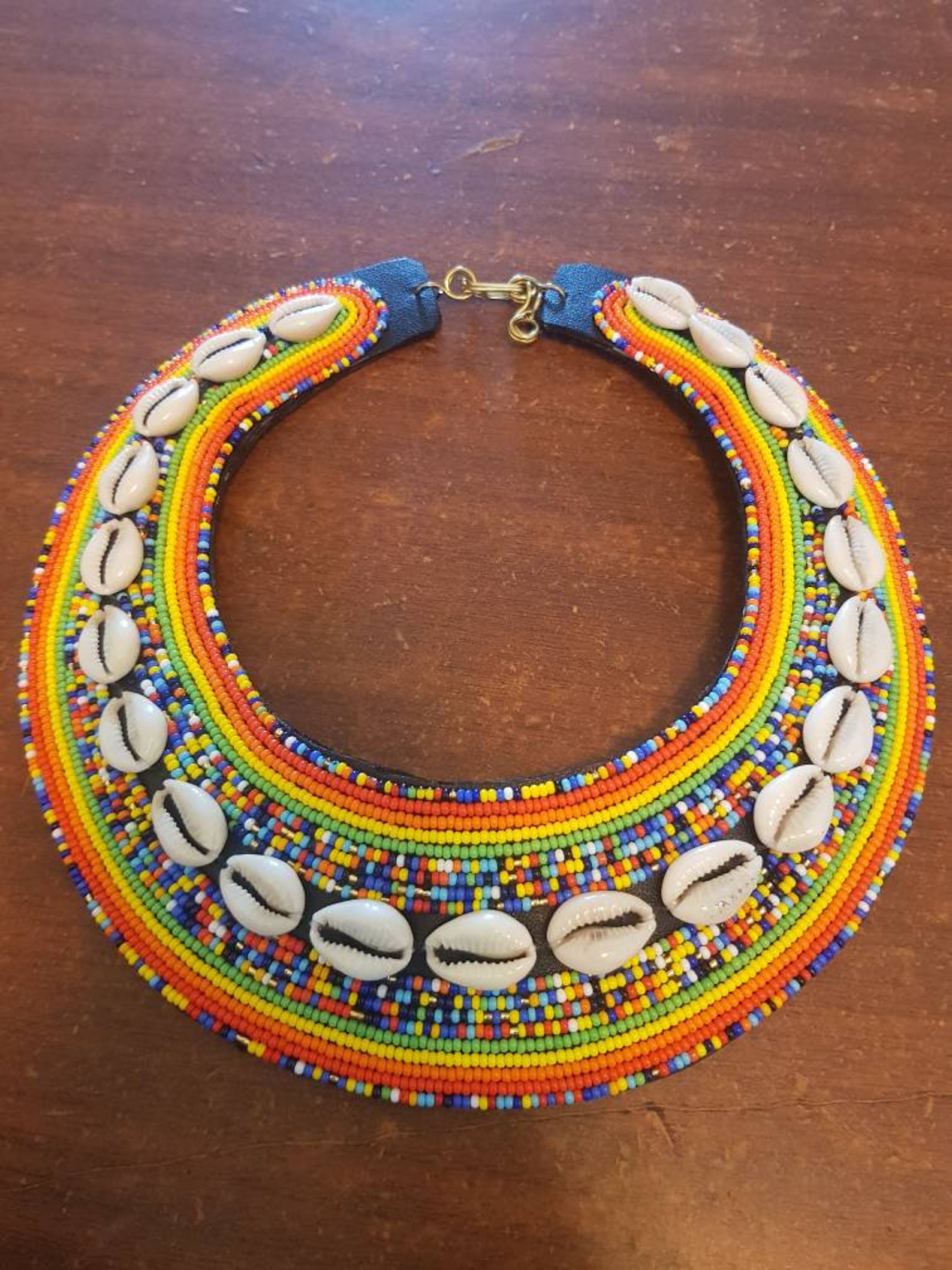 Cowrie Shell Necklace African Leather Necklace Beaded - Etsy