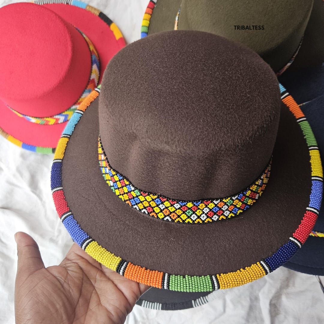 Brown Fedora Hat, Beaded Fedora Hats, Unisex Fedora Hats, Colorful ...