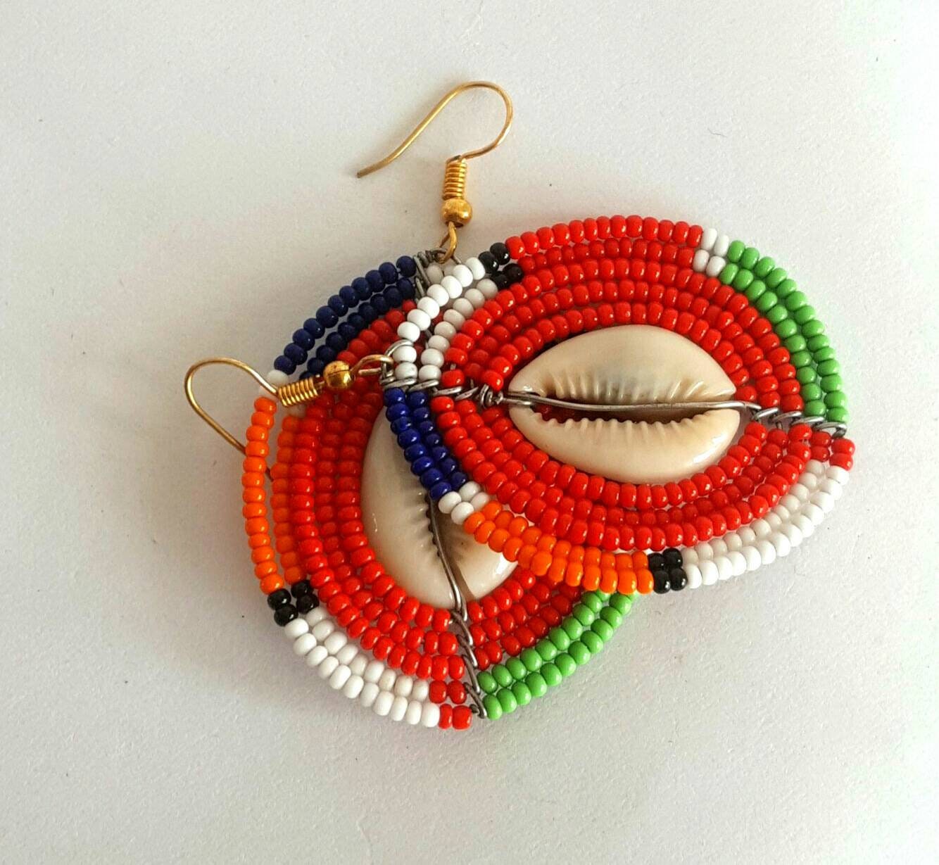 Shell bead earrings African Maasai earrings for her maasai | Etsy