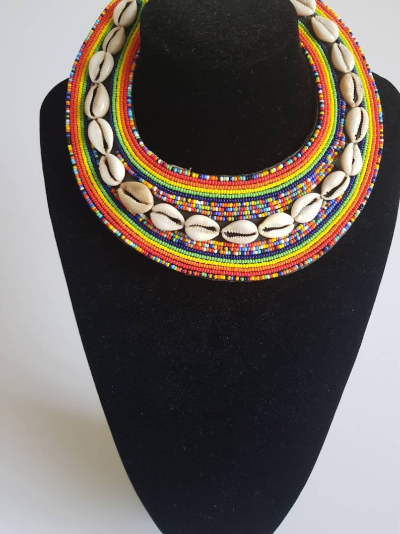 Cowrie Shell Necklace African Leather Necklace Beaded - Etsy UK