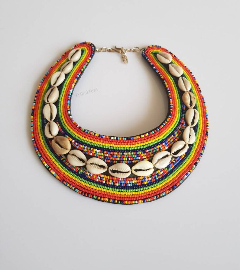 Cowrie Shell Necklace African Leather Necklace Beaded - Etsy