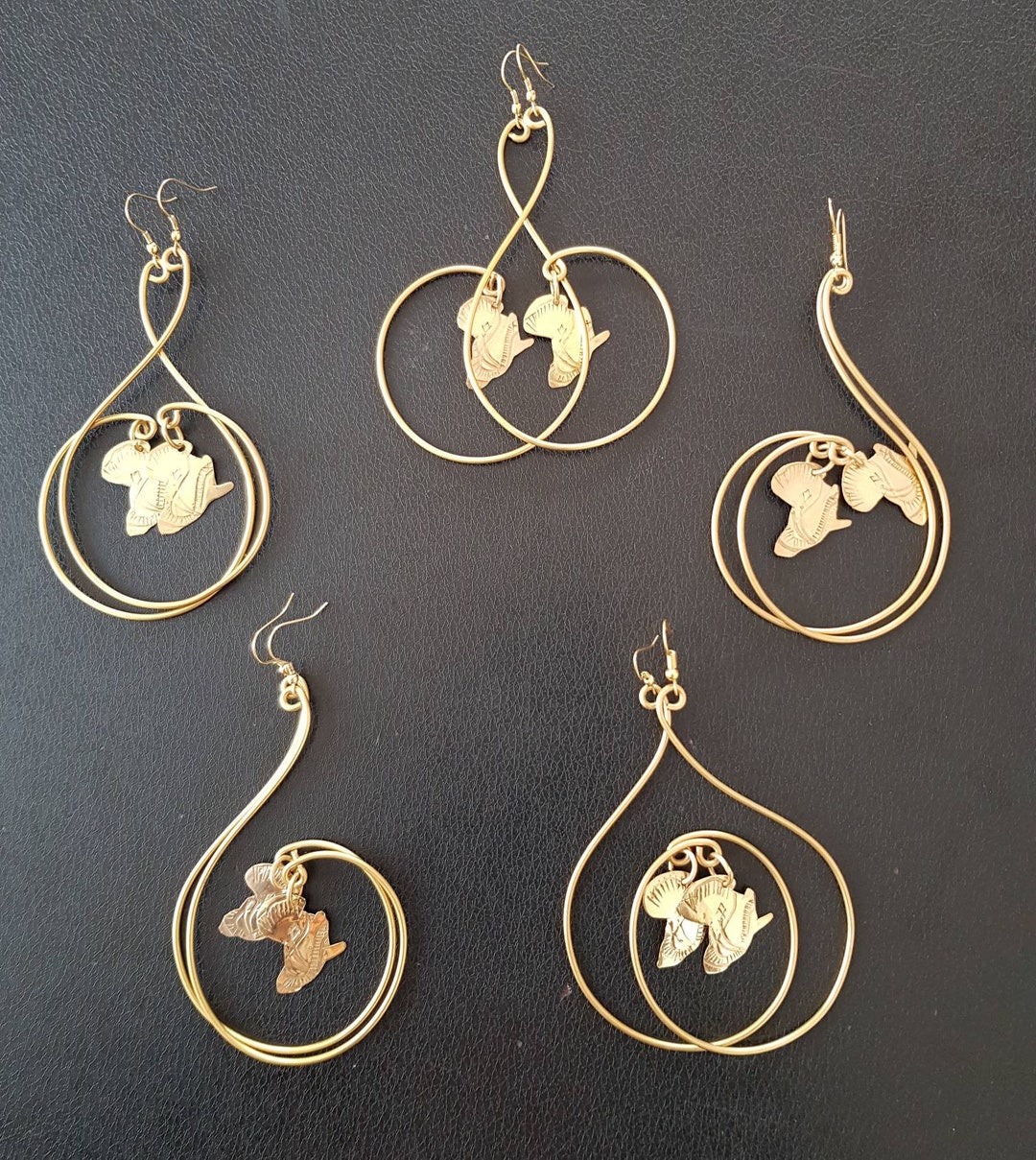 Set of 5 African Map Earrings, Brass Earrings, African Earrings ...