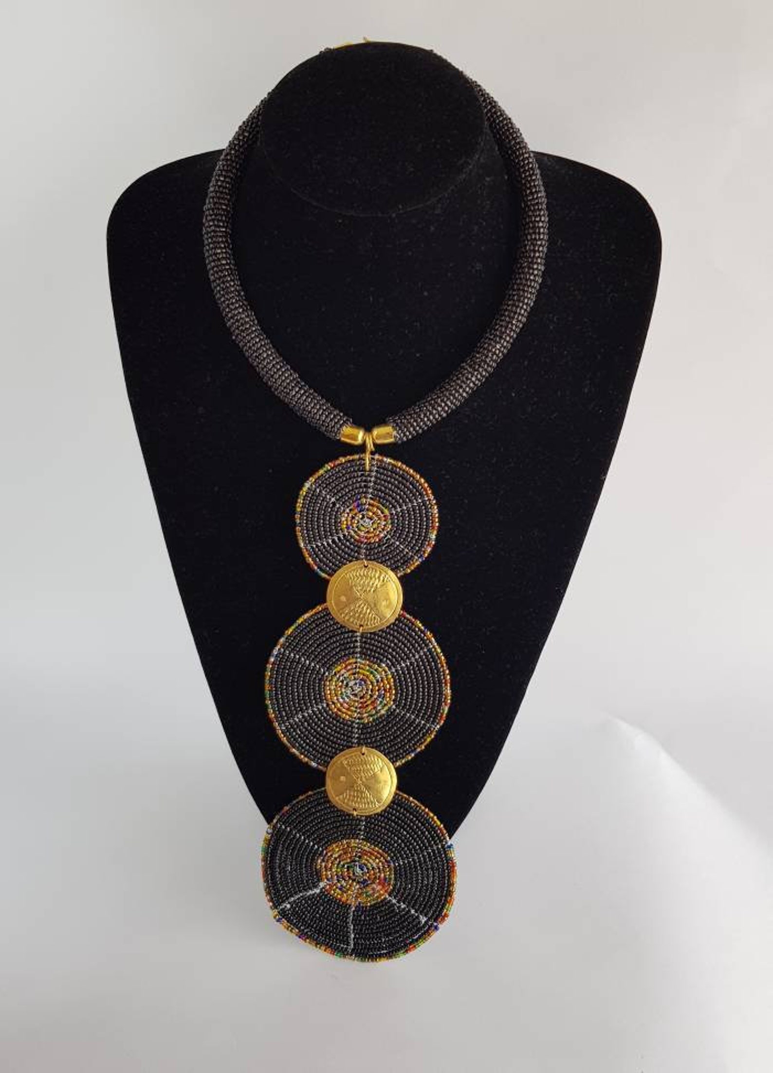 Black Beaded Necklace Long Statement Necklace African Bead - Etsy