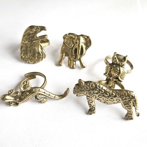 Set of 5 Adjustable Brass Rings, Wholesale Brass Rings, Lizard Eagle ...