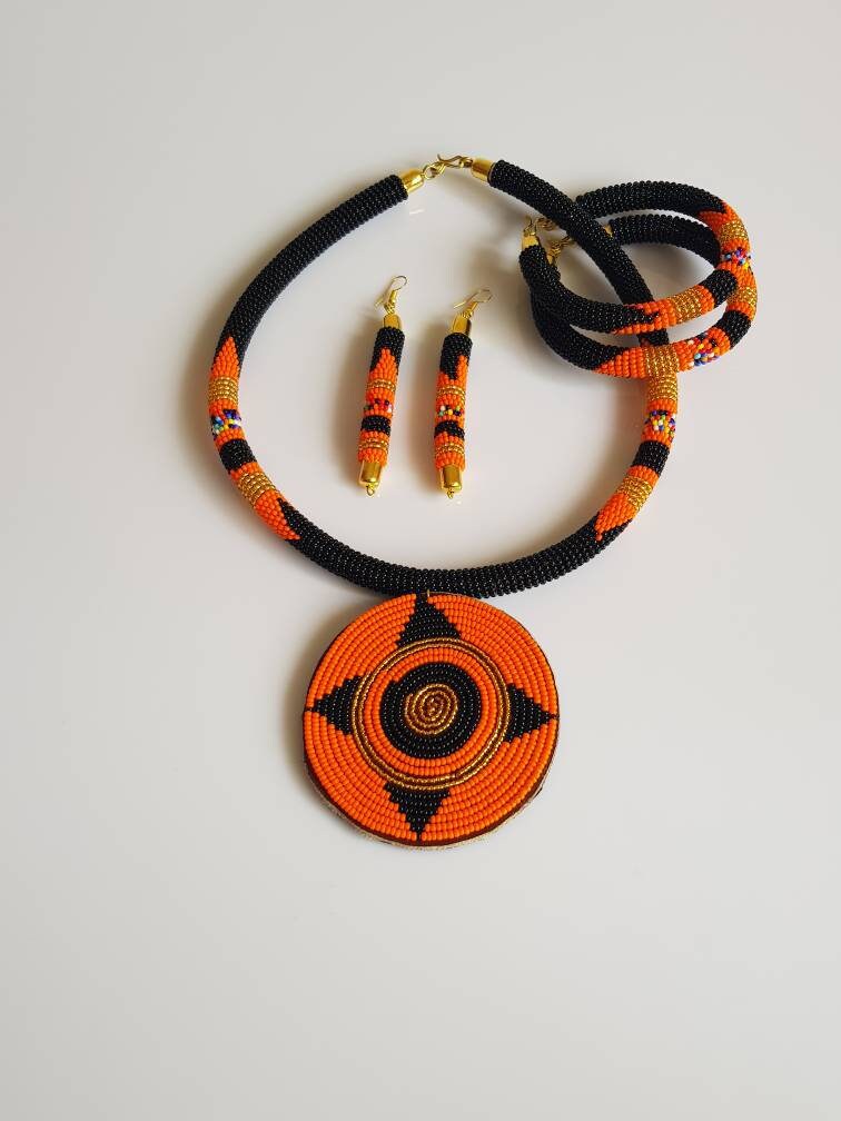 Black bead necklace with matching bracelets and earrings | Etsy