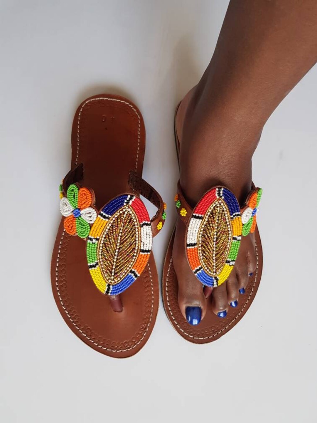 African Maasai Beaded Sandals, Colorful Leather Sandals, African ...