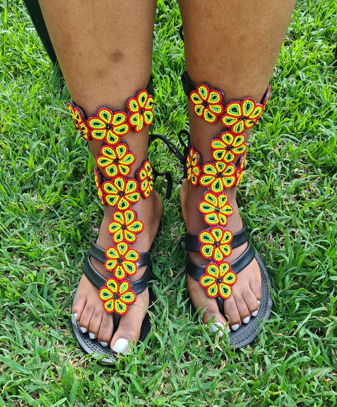 Gladiator Maasai Beaded Sandals Multicolor Leather Sandals African Sandals For Women