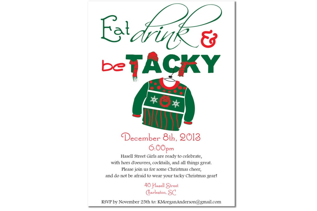 Tacky Christmas Party Invitation eat, Drink, & Be Tacky - Etsy