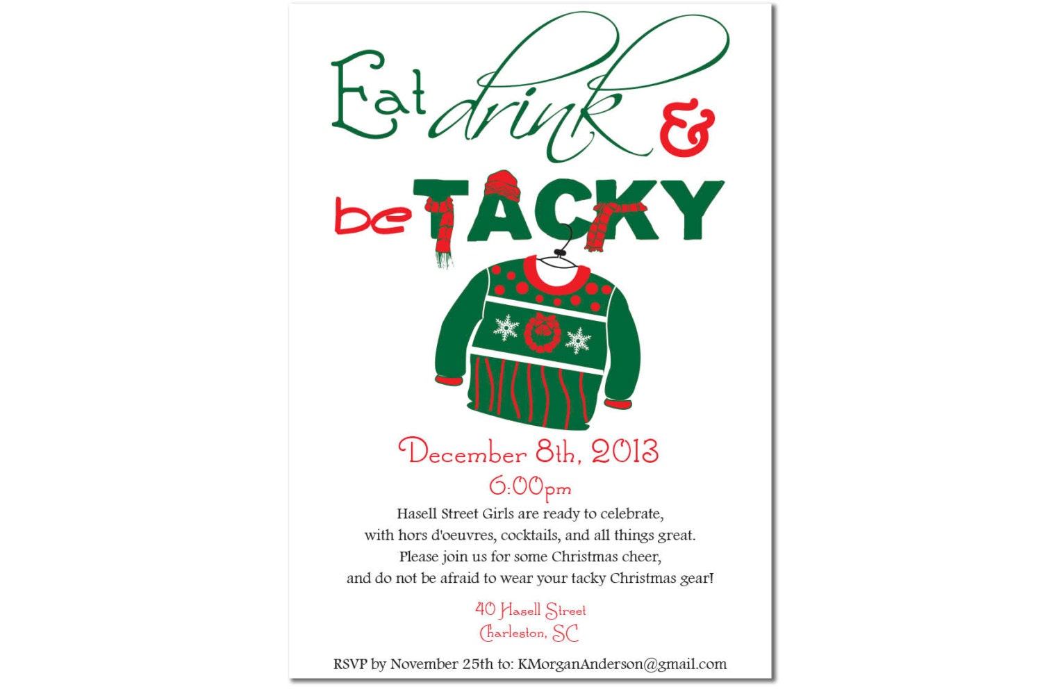 Tacky Christmas Party Invitation eat, Drink, & Be Tacky - Etsy