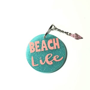 Beach Keychain, Glitter Resin Beach Please Keychain, Beach Themed Key ...