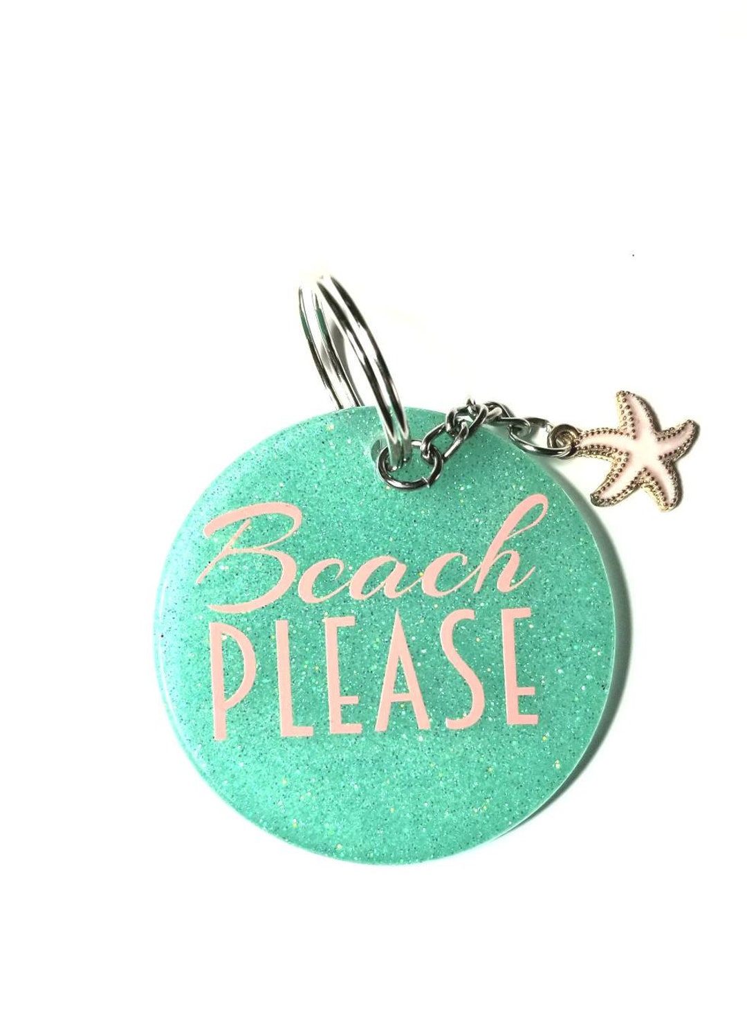Beach Keychain, Glitter Resin Beach Please Keychain, Beach Themed Key ...
