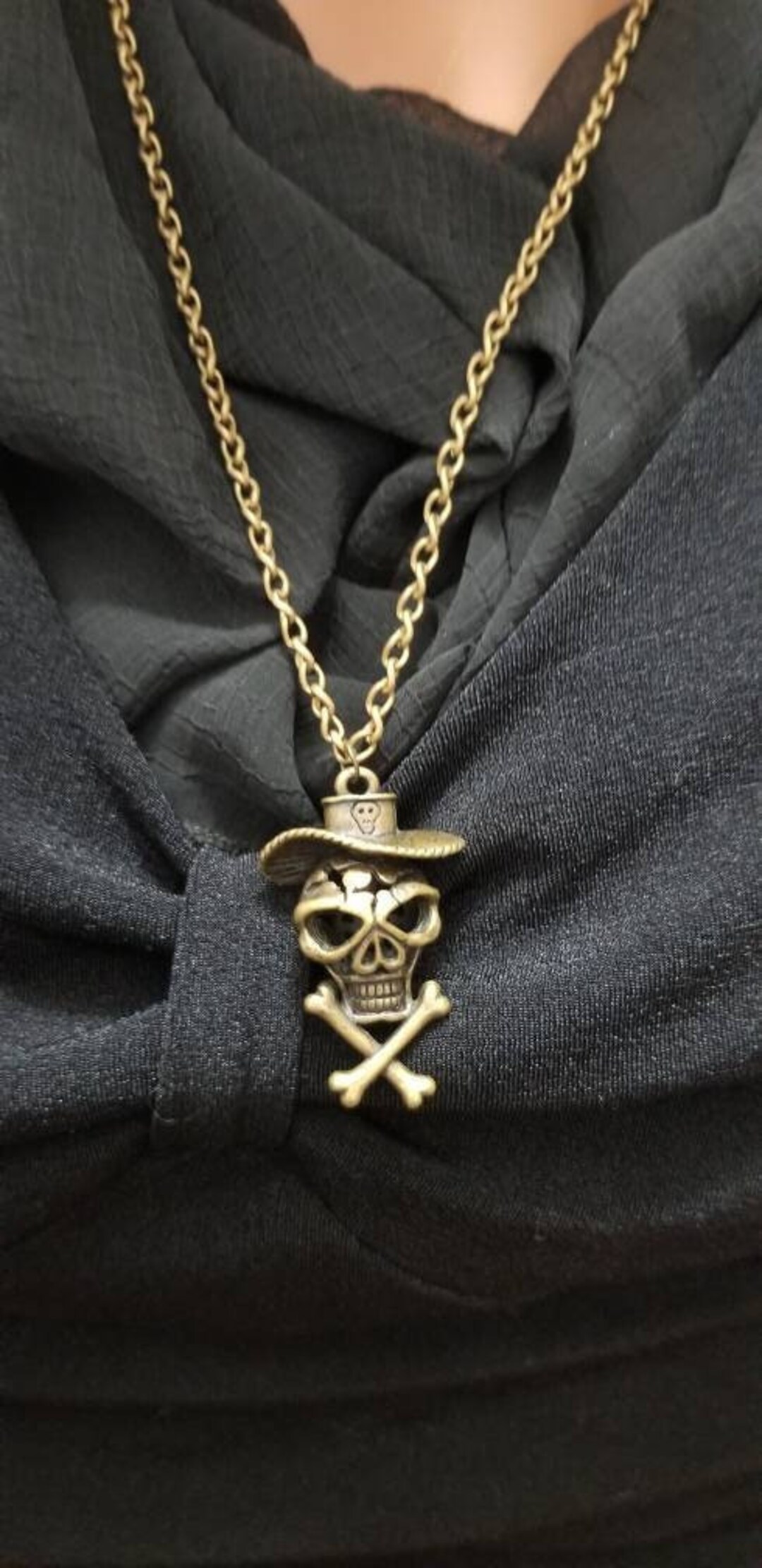 Bronze Pirate Skull Necklace: 3D Skull & Crossbones, 24" Chain - Etsy