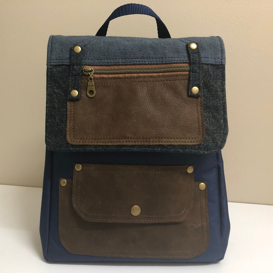 Madison Backpack in Ottertex, Denim and Leather Trim - Etsy