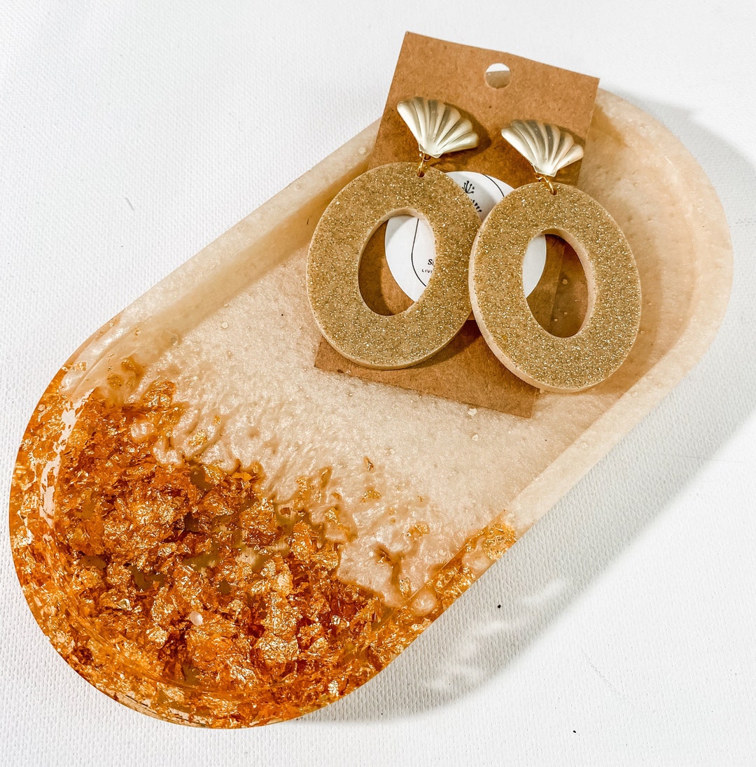 Beachy Gold Glitter Chunky Statement Earrings Minimalist Oval Beach ...