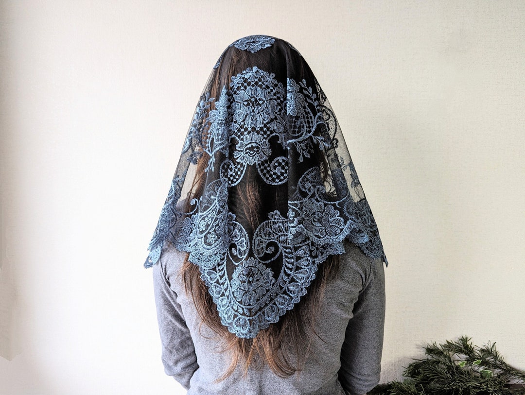 Elegant Blue Lace Mantilla Veil | Large Catholic Church Veil | Spanish ...