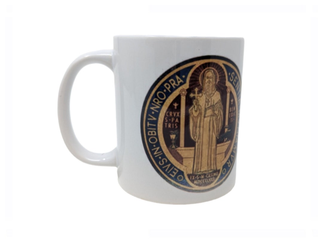 Saint Benedict, Colour, St. Benedict Medal, Catholic Mug, Catholic Gift ...