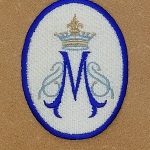 Marian Symbol With Crown Patch, Religious Patch, Iron on Badge, Sew on Patch, Embroidered Badge ...
