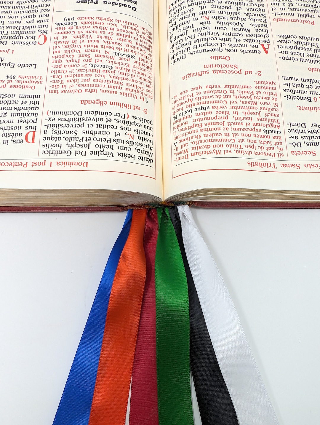 Custom Missal Ribbon Marker – 6 Satin Ribbons on Leather Tab – Altar ...