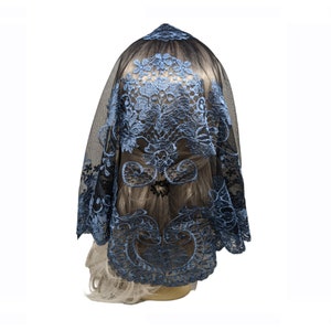 Elegant Blue Lace Mantilla Veil | Large Catholic Church Veil | Spanish ...