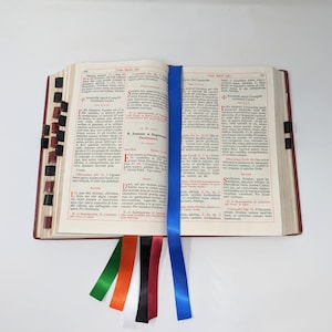 Custom Missal Ribbon Marker – 6 Satin Ribbons on Leather Tab – Altar ...