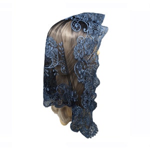 Elegant Blue Lace Mantilla Veil | Large Catholic Church Veil | Spanish ...