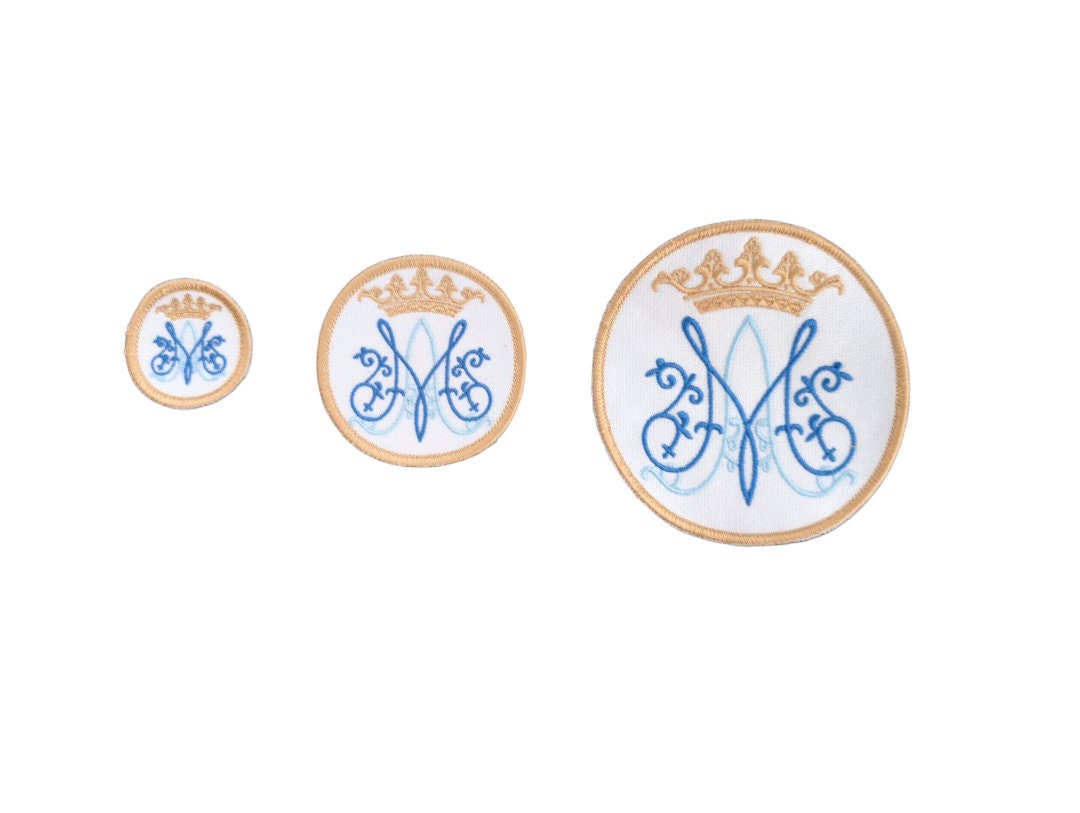 Marian Symbol With Crown Patch, Religious Patch, Iron on Badge, Sew on Patch, Embroidered Badge ...