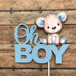 Oh Boy Bear Cake Topper, Baby Bear, Polka Dot Bear, Oh Boy Baby Shower ...
