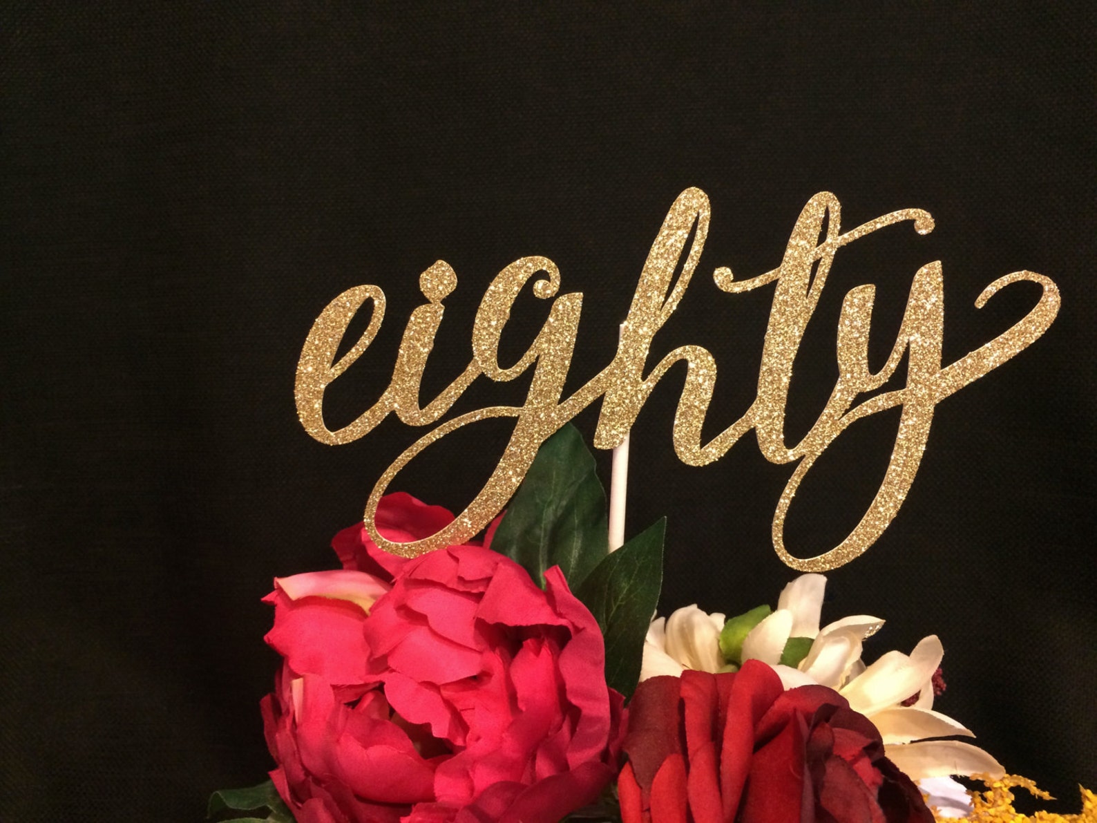 Eighty Cursivescript Birthday Cake Toppergold Glittereighty | Etsy