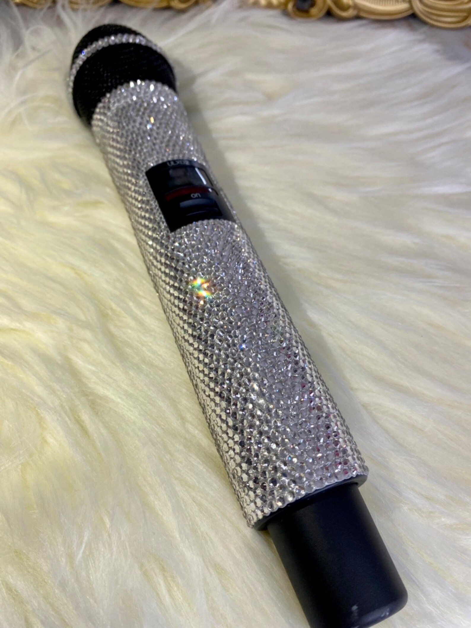 Straight Line Silver Wireless Microphone With Name, Genuine Swarovski ...