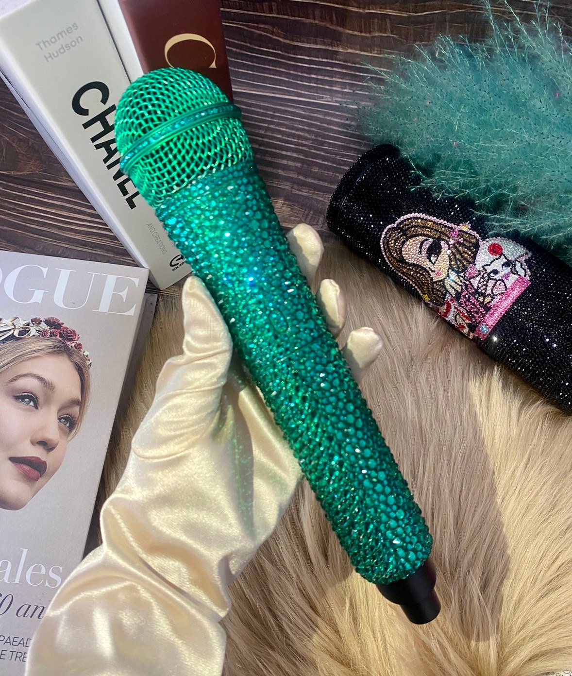 FULL GREEN Bling Wireless Microphone With Name, Genuine Swarovski ...