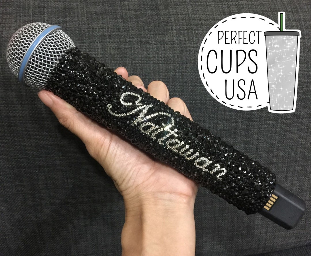 Glam Black Custom Name Microphone, Black Swarovski Crystal Bling ...