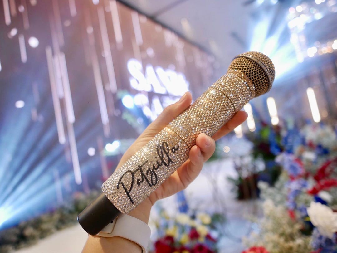 Silver & Gold Bling Wireless Microphone With Name, Genuine Swarovski ...