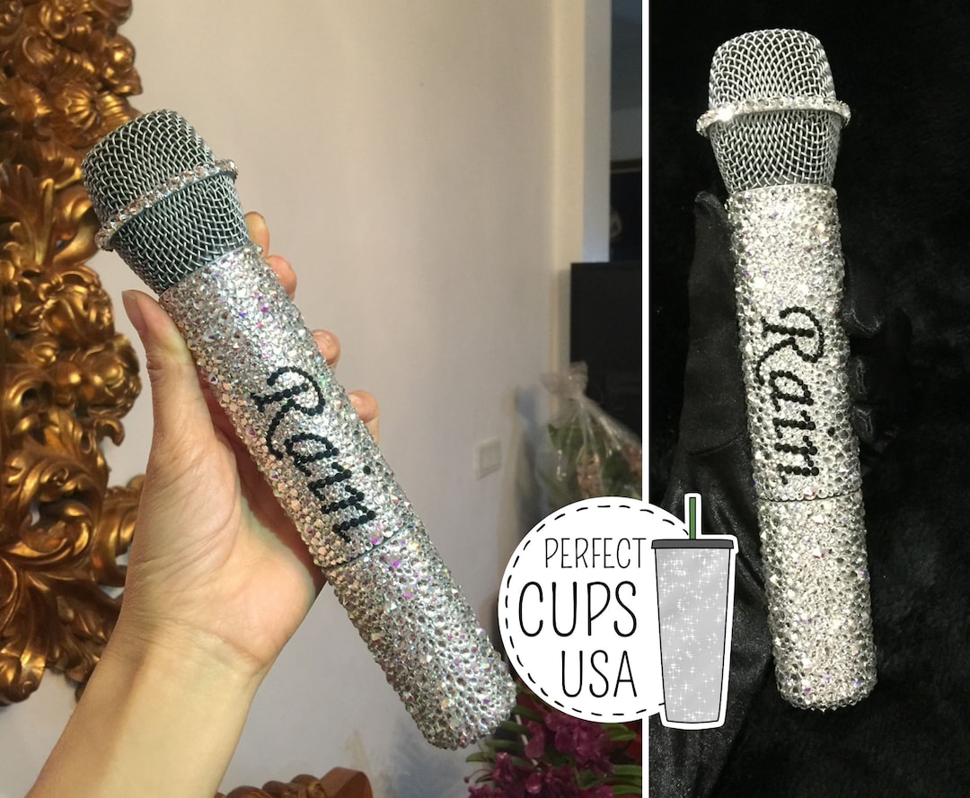 Silver Custom Microphone Swarovski Crystal Bling Wireless Mic, Wireless ...