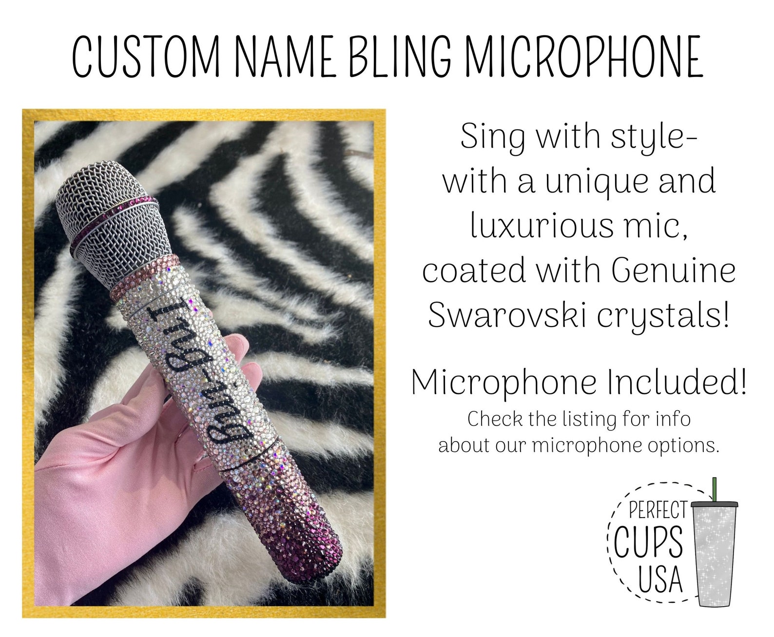Pink & Black Bling Wireless Microphone With Name, Genuine Swarovski ...