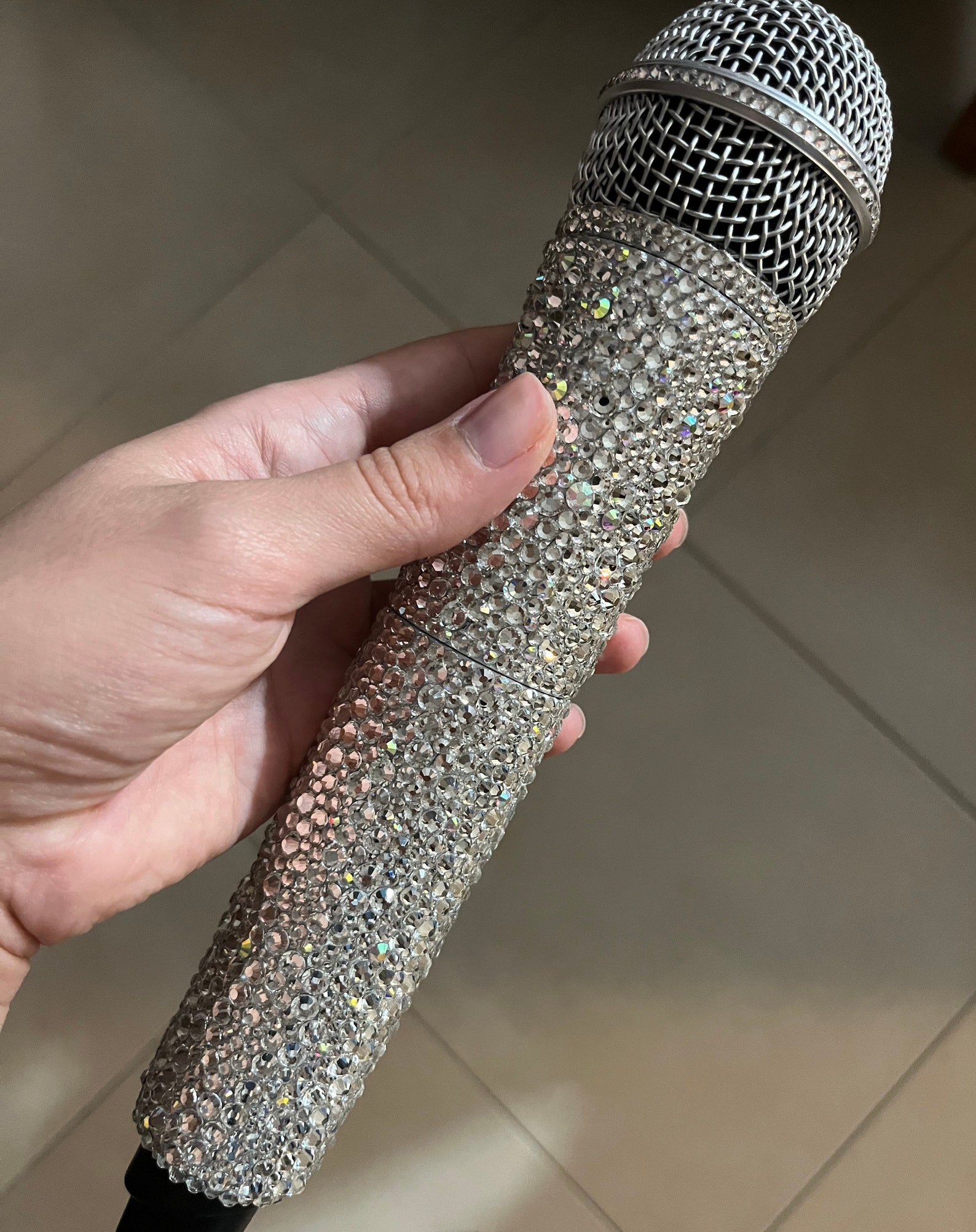 Solid Silver Bling Wireless Microphone With Name, Swarovski Crystal ...