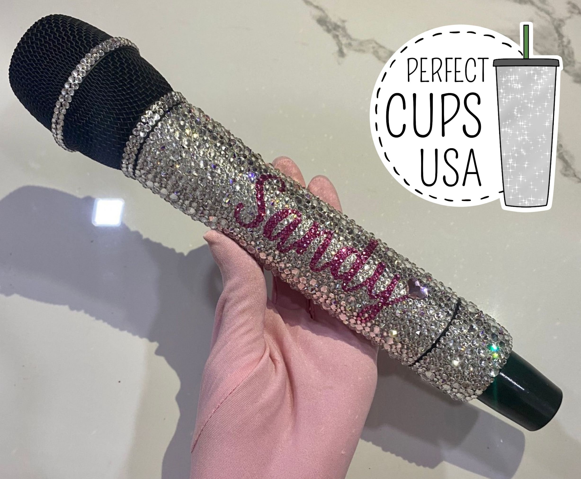 Silver & Pink Custom Name Microphone, Swarovski Crystal Bling Wireless ...