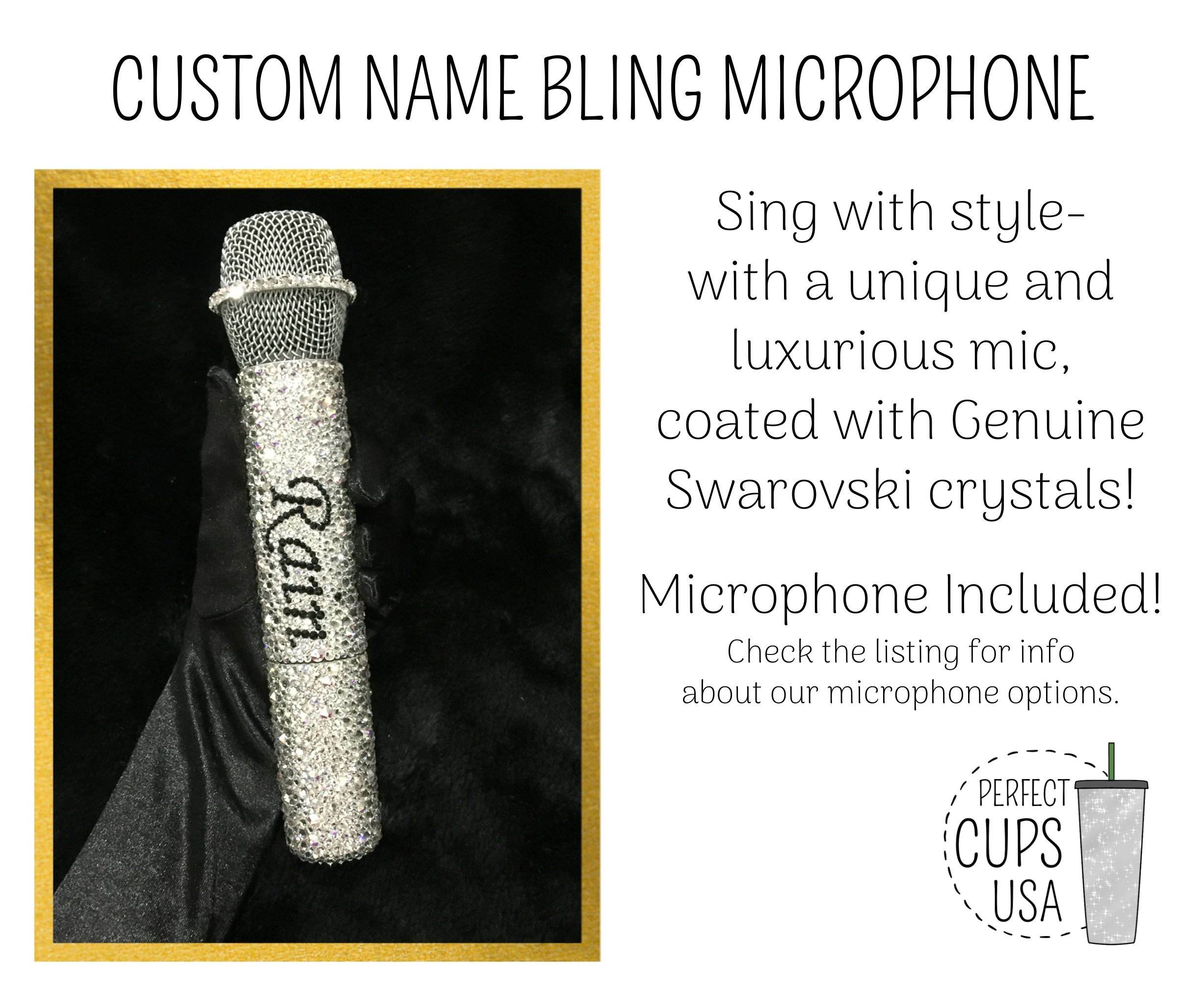 Silver Custom Microphone Swarovski Crystal Bling Wireless Mic, Wireless ...