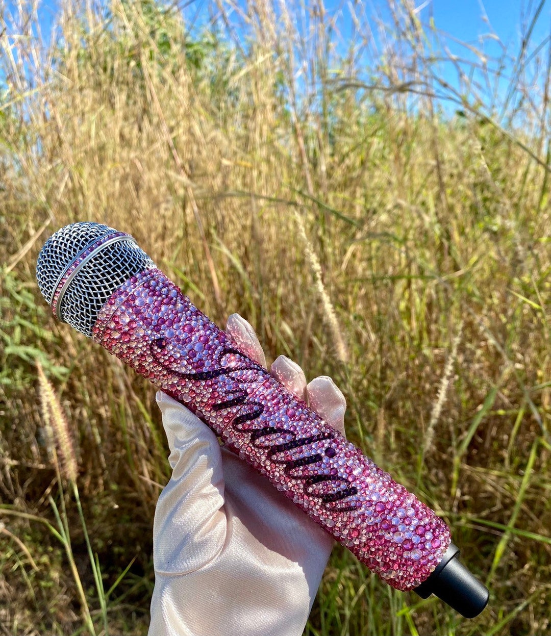 Two Shade Pink Bling Wireless Microphone With Name, Swarovski Crystal ...