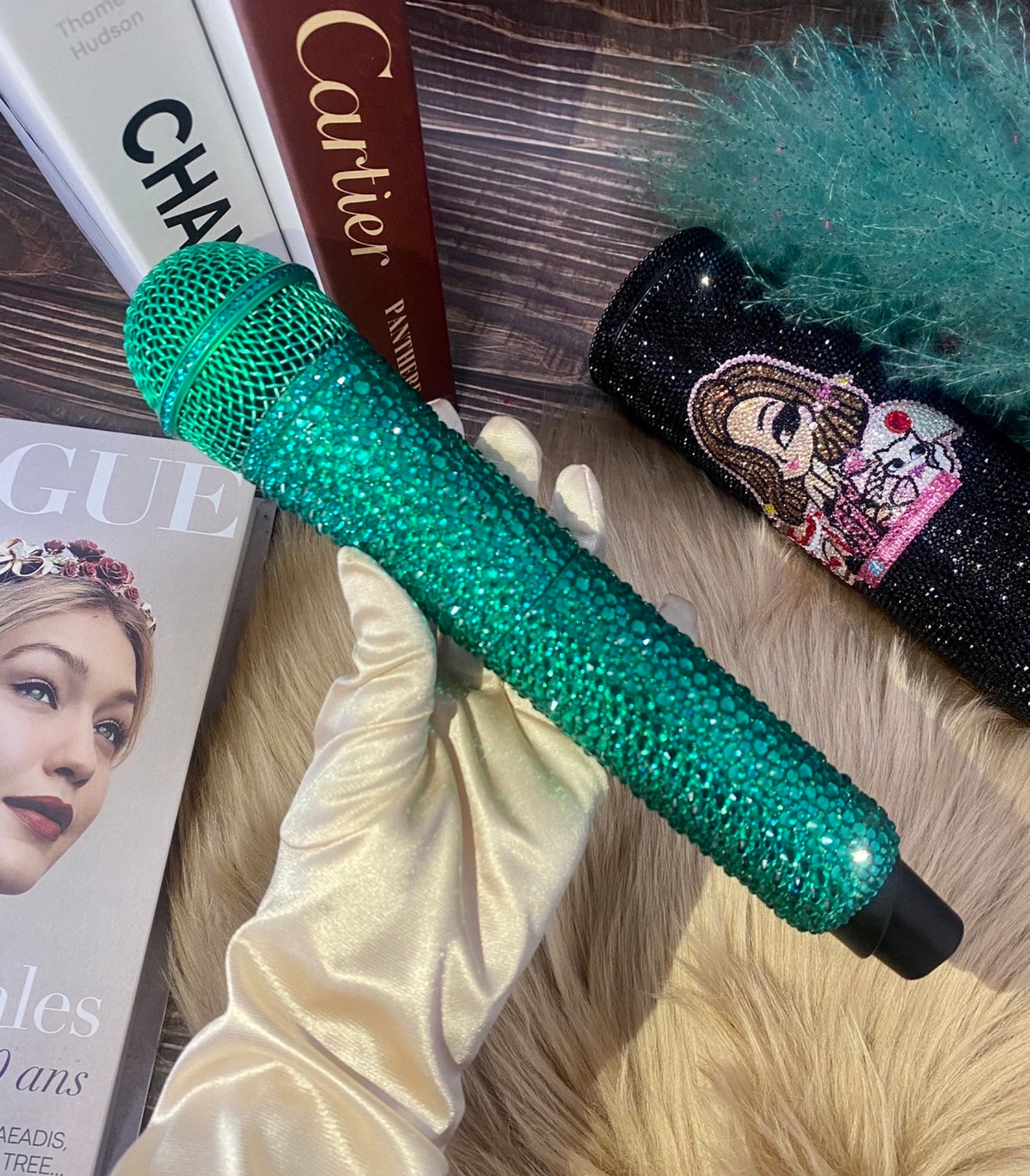 FULL GREEN Bling Wireless Microphone With Name, Genuine Swarovski ...