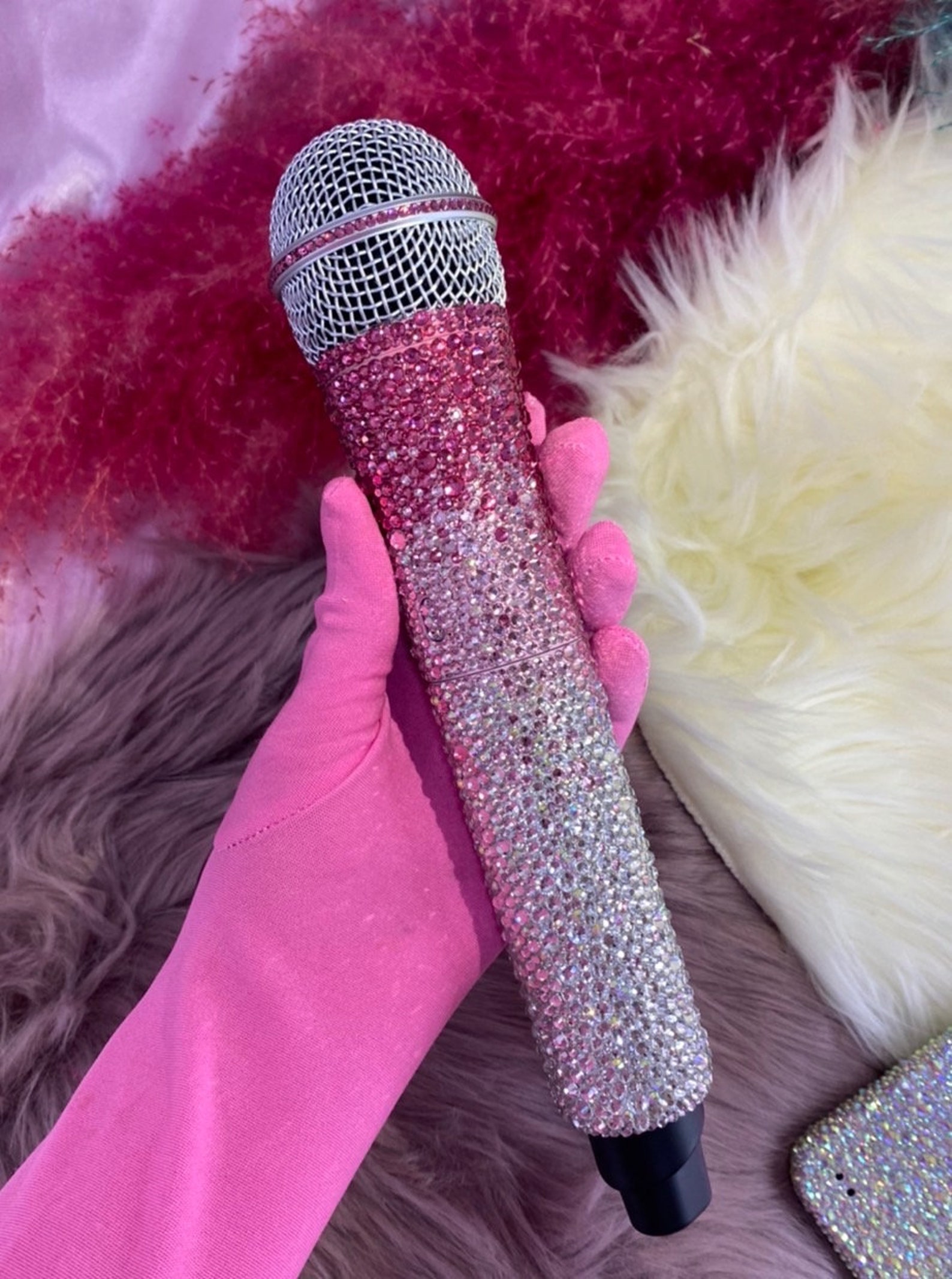 Silver & Deep PINK Bling Wireless Microphone With Name, Genuine ...