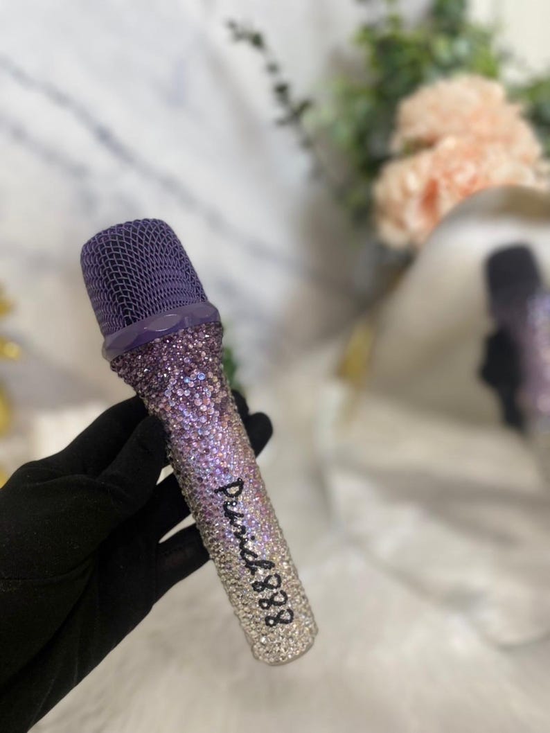 Silver & Purple Bling Wireless Microphone With Name, Genuine Swarovski ...