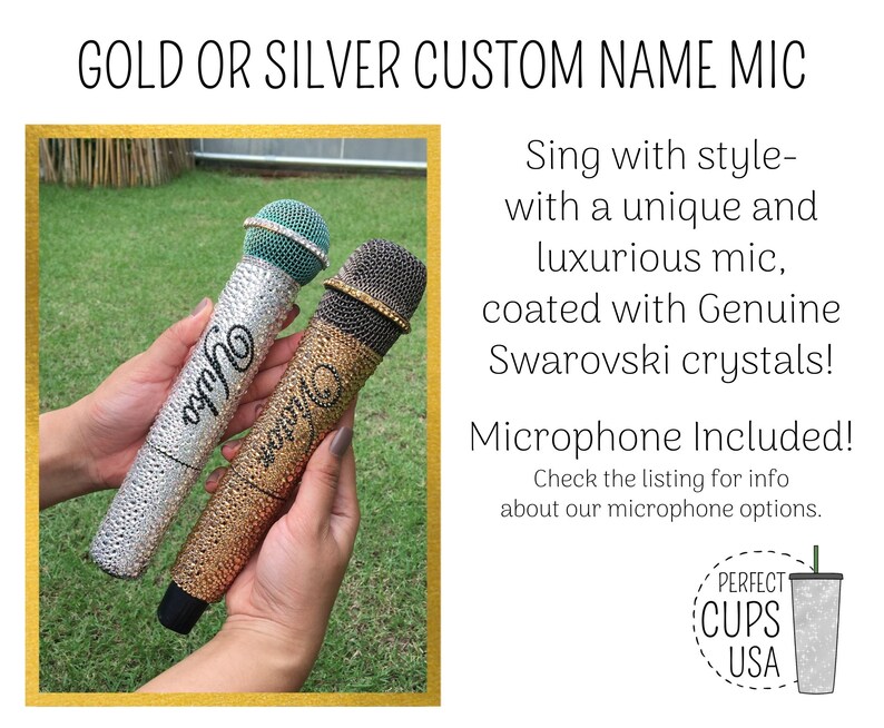 Silver / Gold Custom Name Microphone, Gold Swarovski Bling Wireless Mic ...
