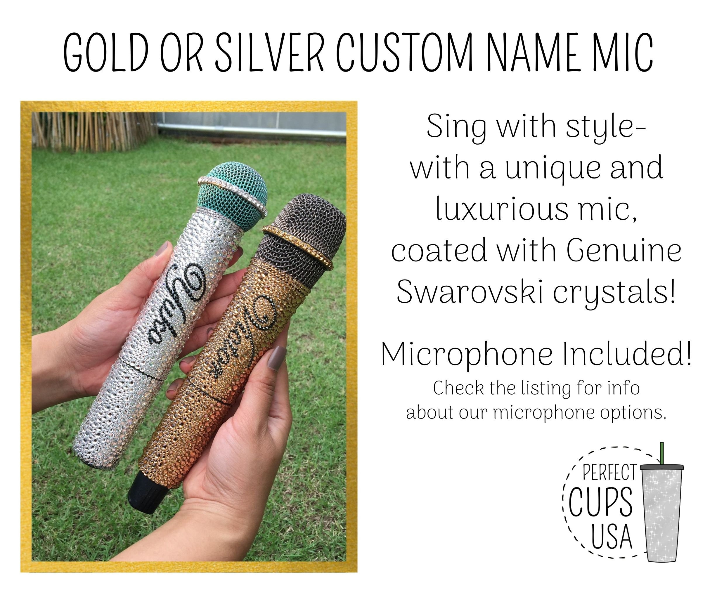 Silver / Gold Custom Name Microphone, Gold Swarovski Bling Wireless Mic ...