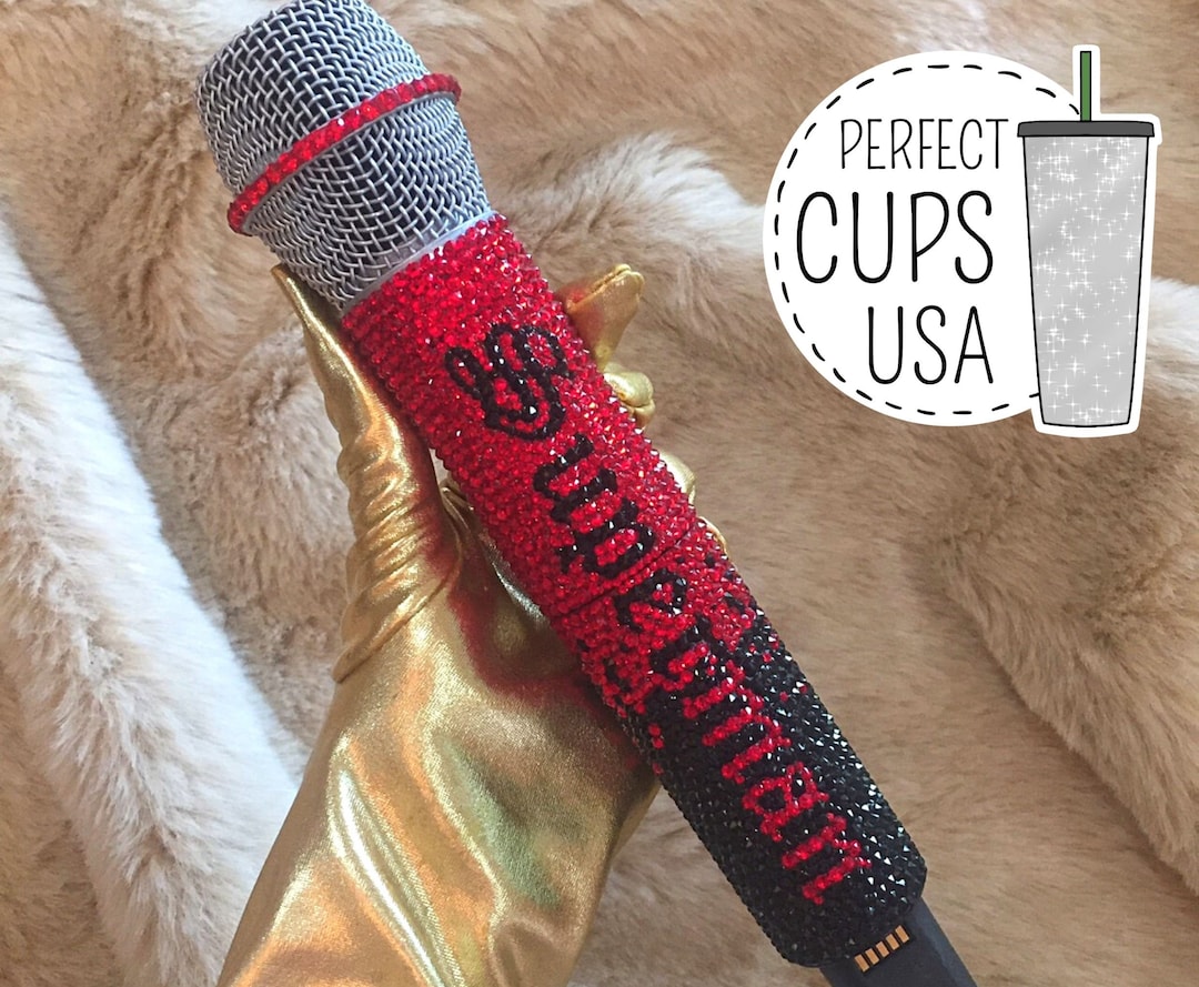 Black & Red Bling Wireless Microphone With Name, Genuine Swarovski ...