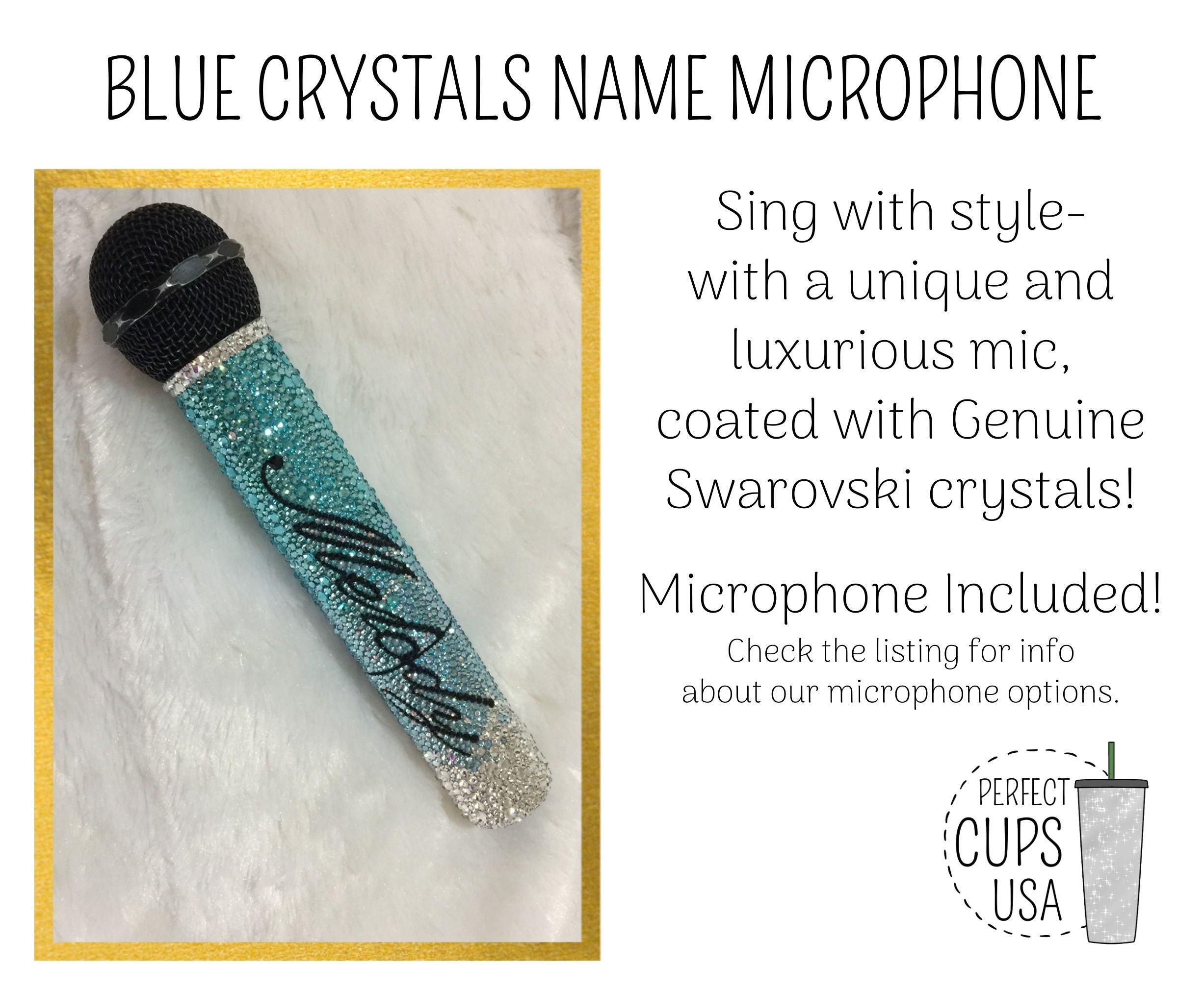Blue Bling Wireless Microphone With Name, Genuine Swarovski Crystal ...